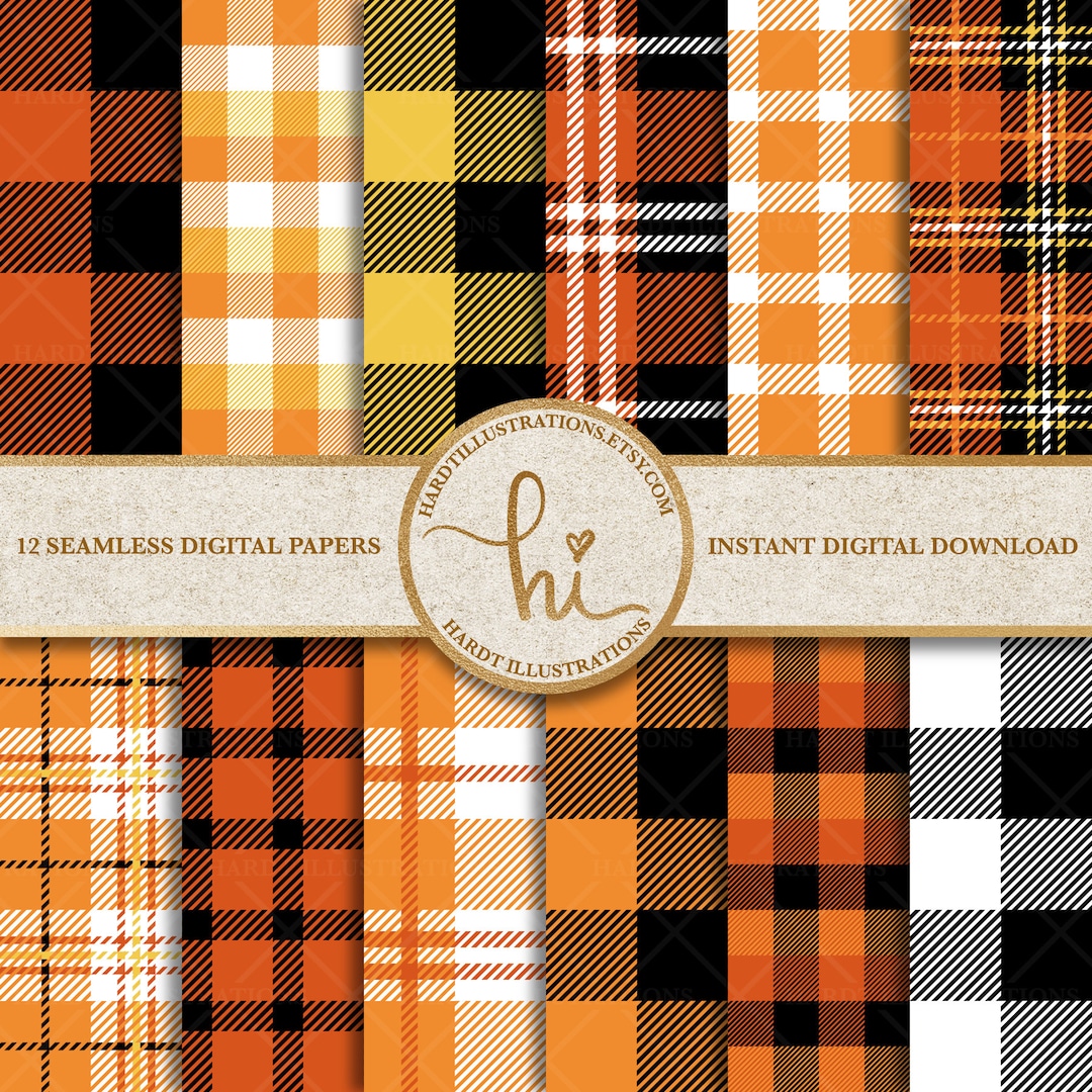 Orange Buffalo Plaid Digital Paper, Buffalo Check Design, Halloween ...
