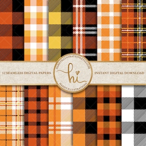 Orange Buffalo Plaid Digital Paper, Buffalo Check Design, Halloween ...