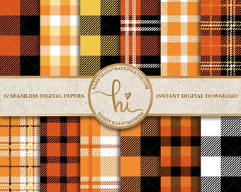 Halloween Plaid Digital Paper, Buffalo Check Design, Halloween Plaid ...