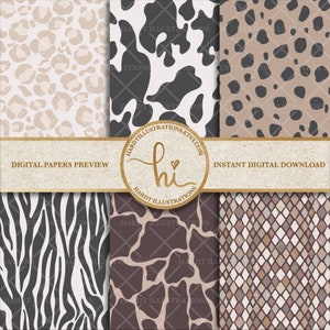 Neutral Animal Print Digital Paper, Safari Digital Paper, Zoo Animals ...