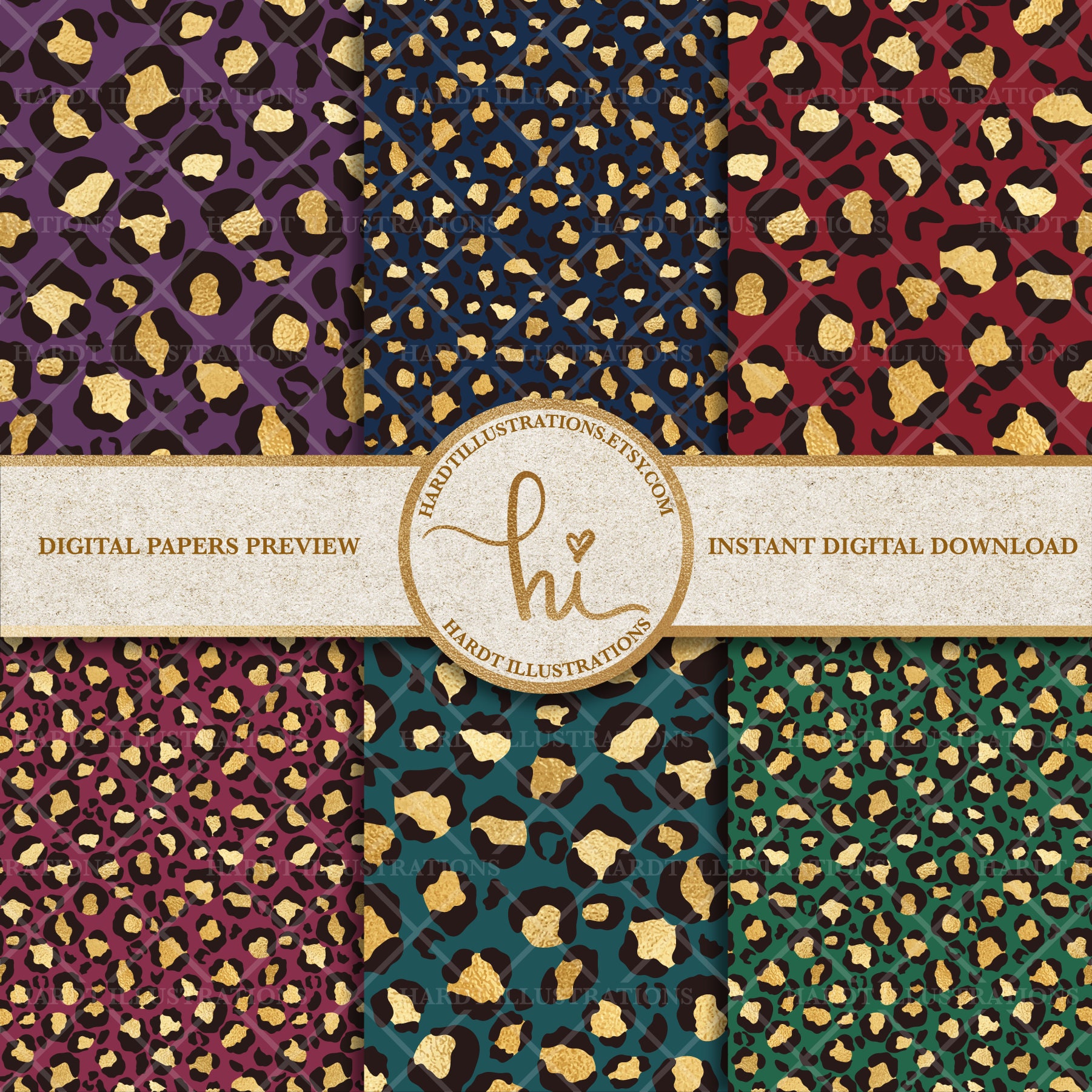 Leopard Print Digital Paper Jewel Tone Leopard Gold Foil | Etsy