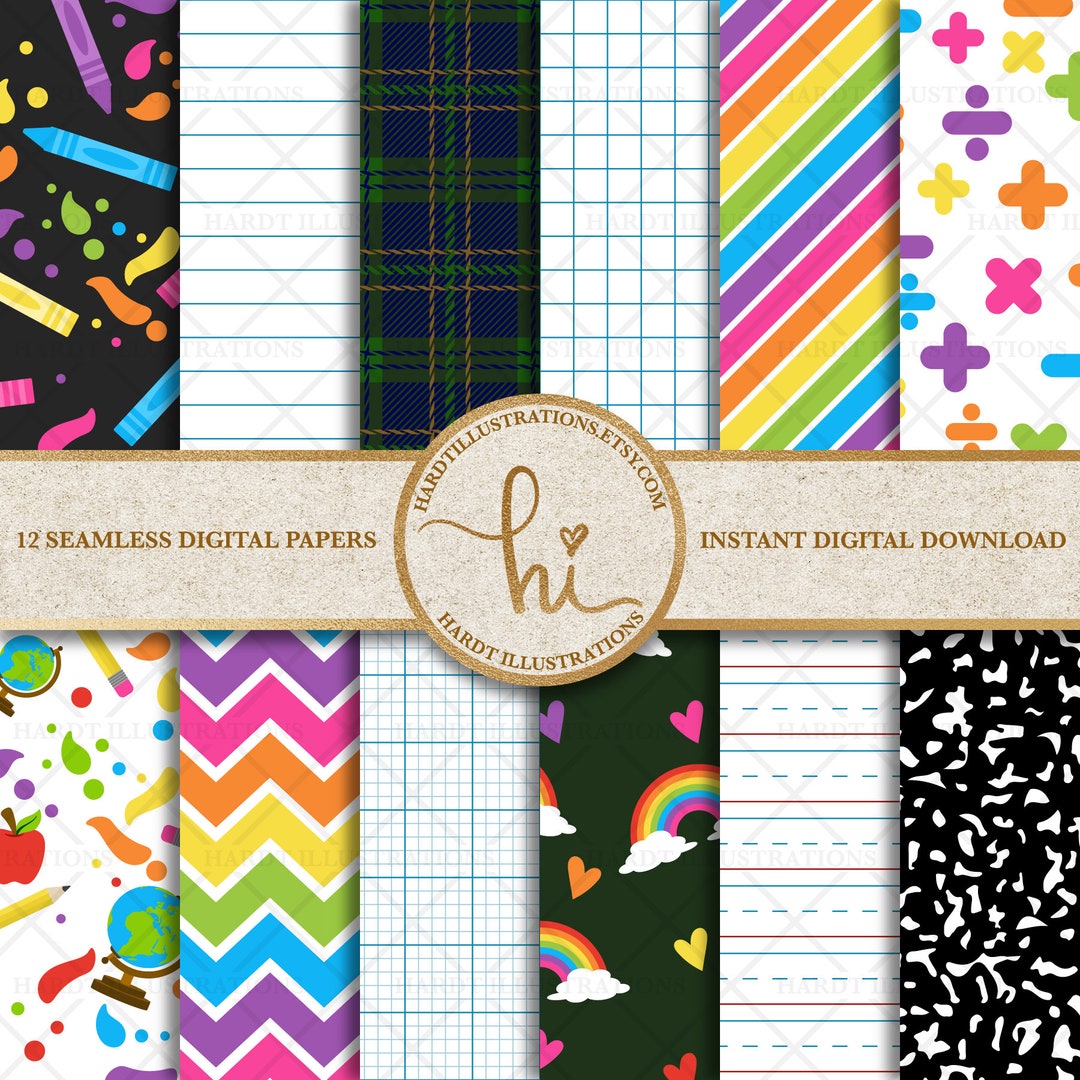 Back to School Digital Paper, Notebook Paper, Graph Paper, Blank Lined ...