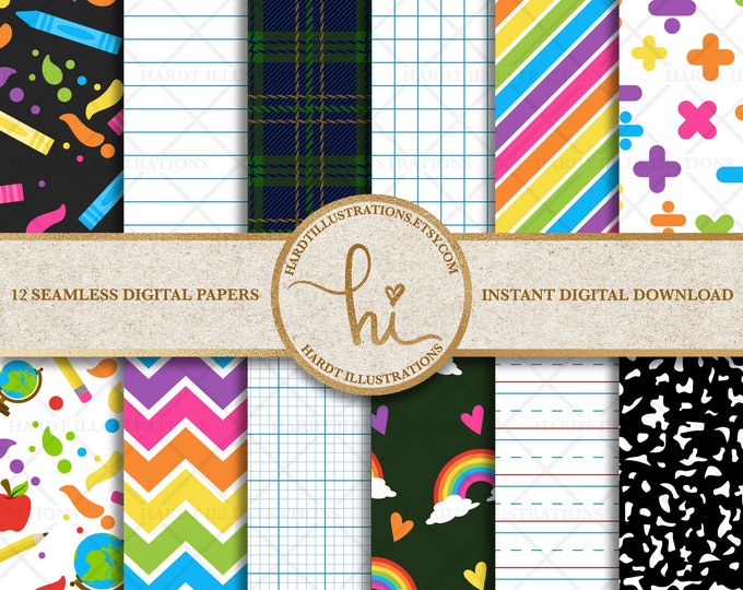 Back to School Digital Paper, Notebook Paper, Graph Paper, Blank Lined ...