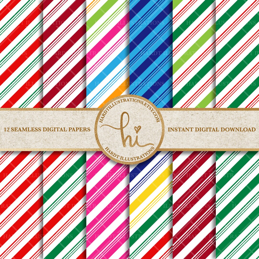 Candy Cane Stripes Digital Paper, Christmas Wallpaper, Peppermint ...