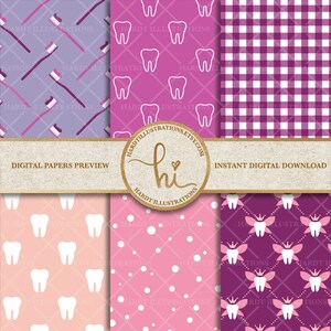Pink Dental Digital Paper, Teeth Digital Paper, Tooth Fairy Design ...