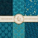 Teal & Gold Foil Heraldic Digital Paper, Turquoise Medieval Background ...