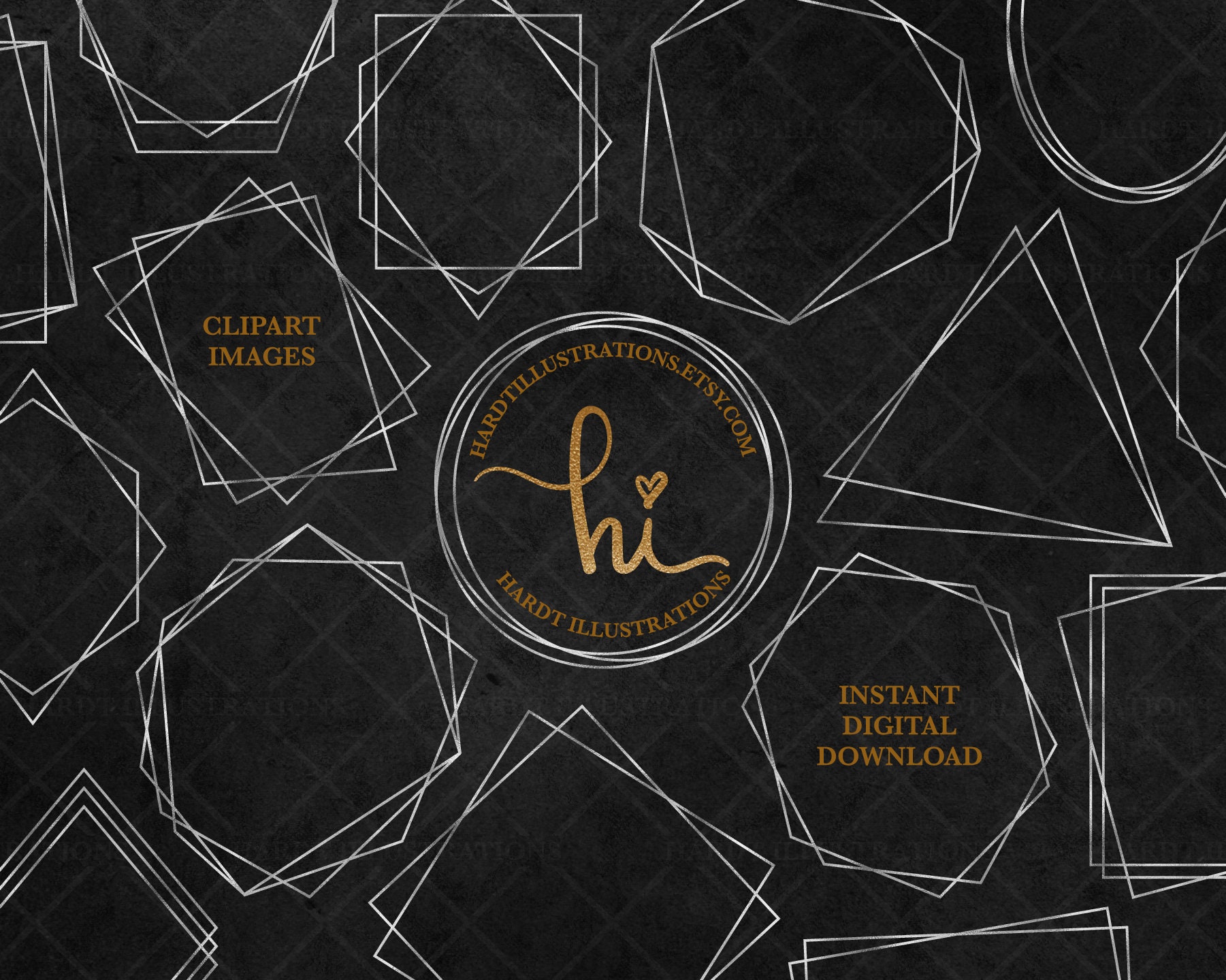 Silver Geometric Frame Clipart Polygonal Frames Clipart DIY - Etsy