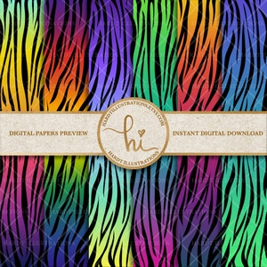 Tiger Stripes Digital Paper, Funky Animal Print Digital Paper, Neon ...