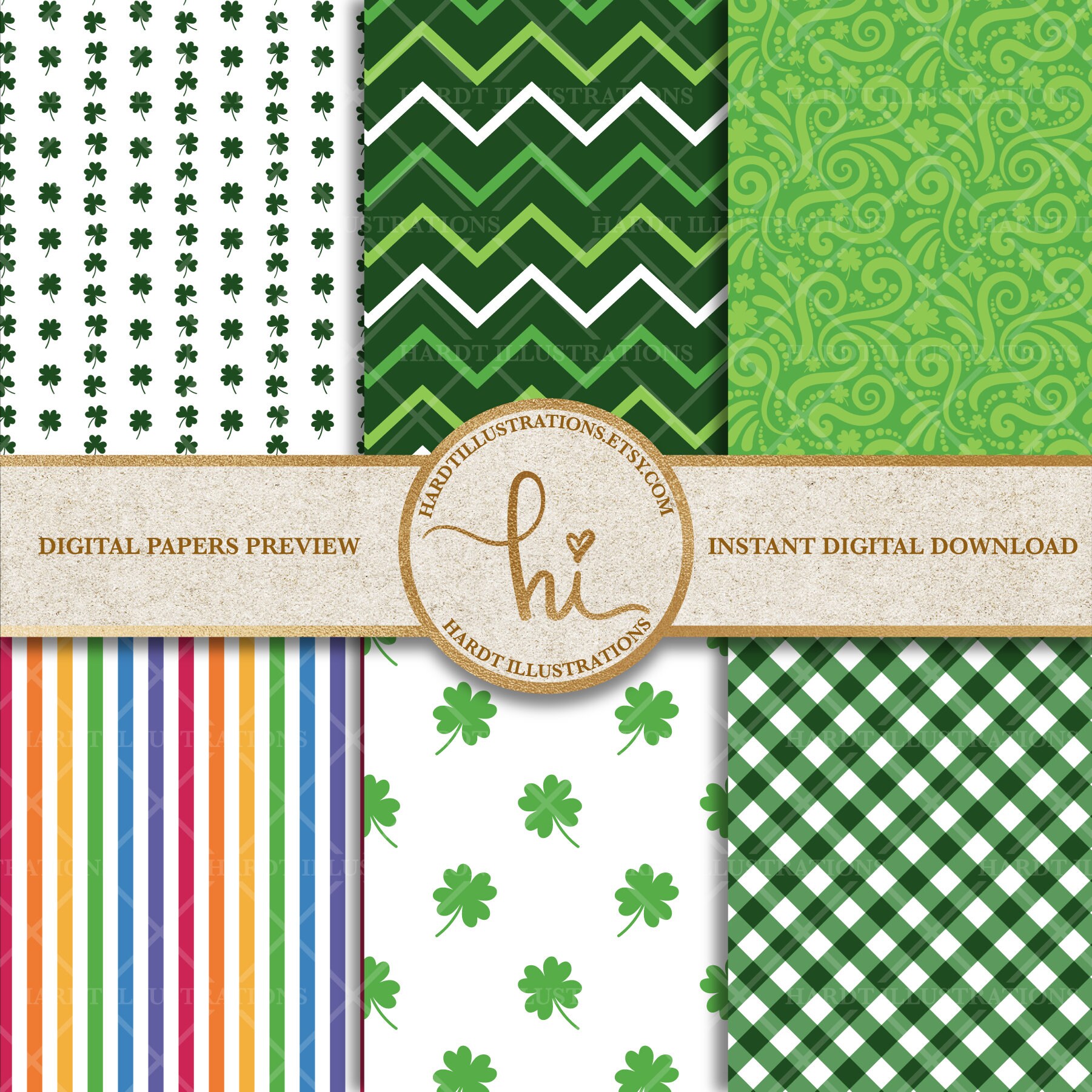 Saint Patrick's Day Digital Paper Four Leaf Clover - Etsy
