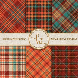 Autumn Spice Plaid Digital Paper, Checkered Design, Vintage Plaid Check ...