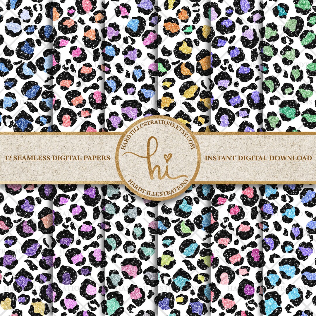Glitter Leopard Print Digital Paper, Rainbow Leopard Print, Retro ...