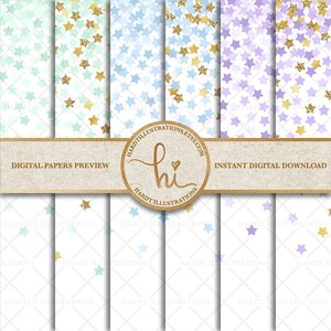 Pastel Rainbow Star Confetti Digital Paper, Falling Confetti Background ...
