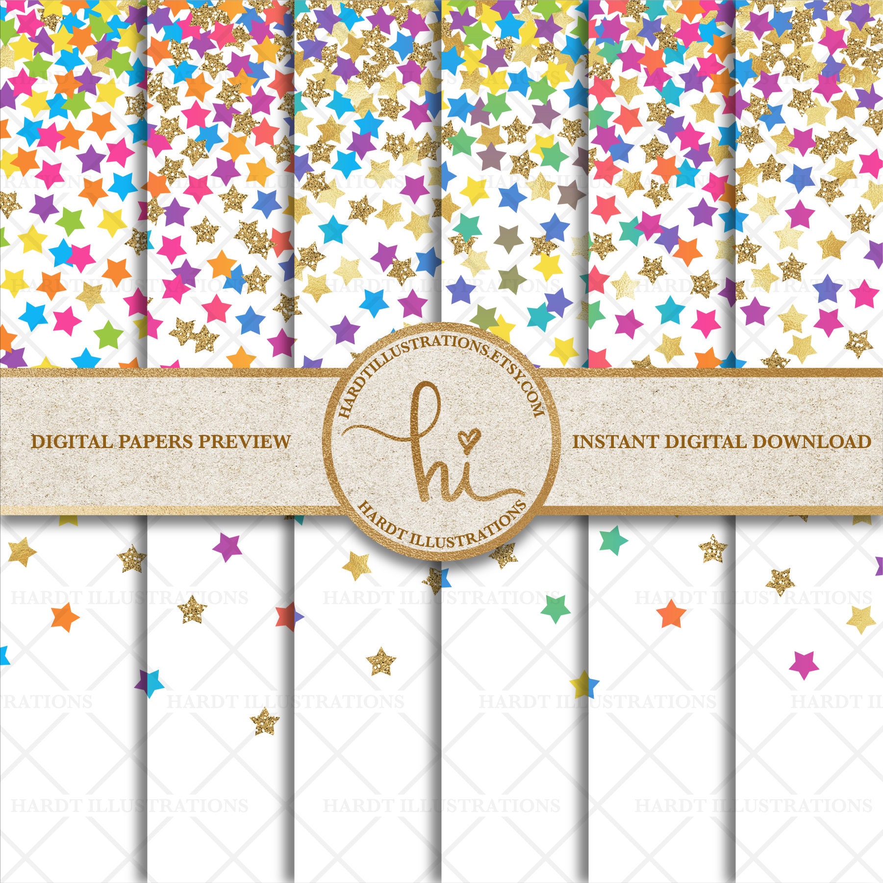 Bright Rainbow Star Confetti Digital Paper Falling Confetti - Etsy