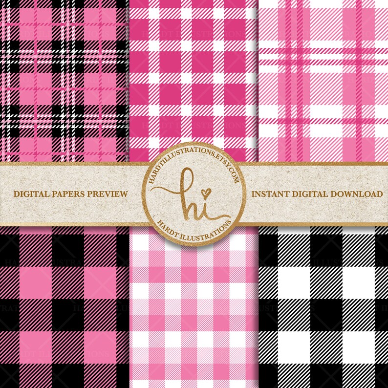 Pink Buffalo Plaid Digital Paper Buffalo Check Design | Etsy