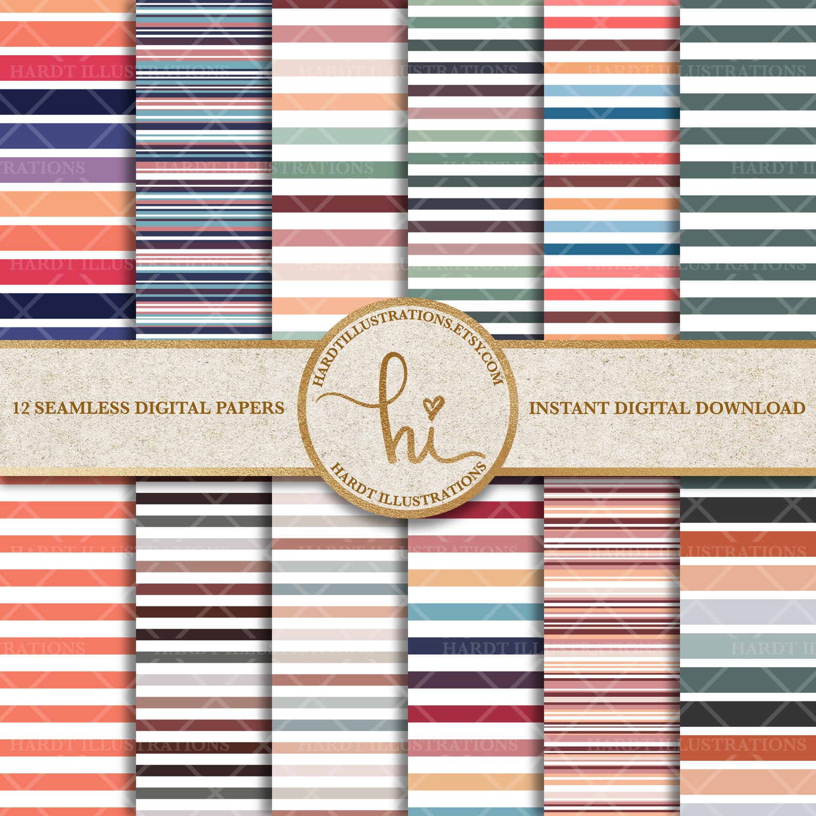 Retro Stripe Digital Paper Neutral Candy Stripes Design | Etsy