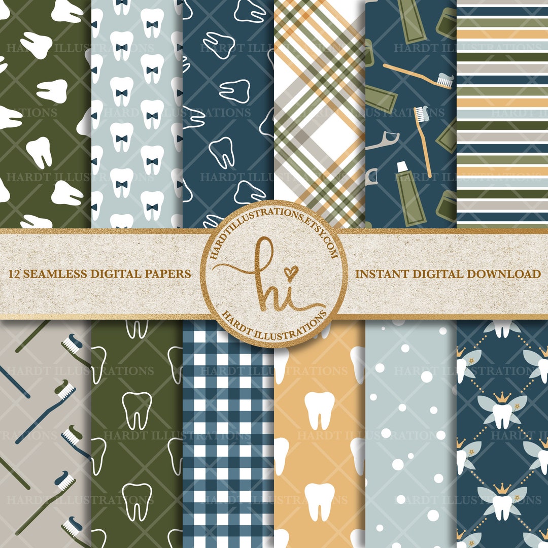Blue Dental Digital Paper, Teeth Digital Paper, Tooth Fairy Design ...