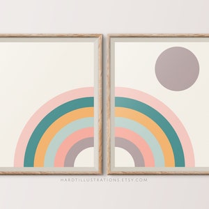 Boho Rainbow Art Prints, Set of 2 PRINTABLE Wall Art, Mid Century ...
