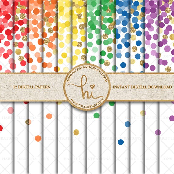 Rainbow Confetti Digital Paper Falling Confetti Background | Etsy