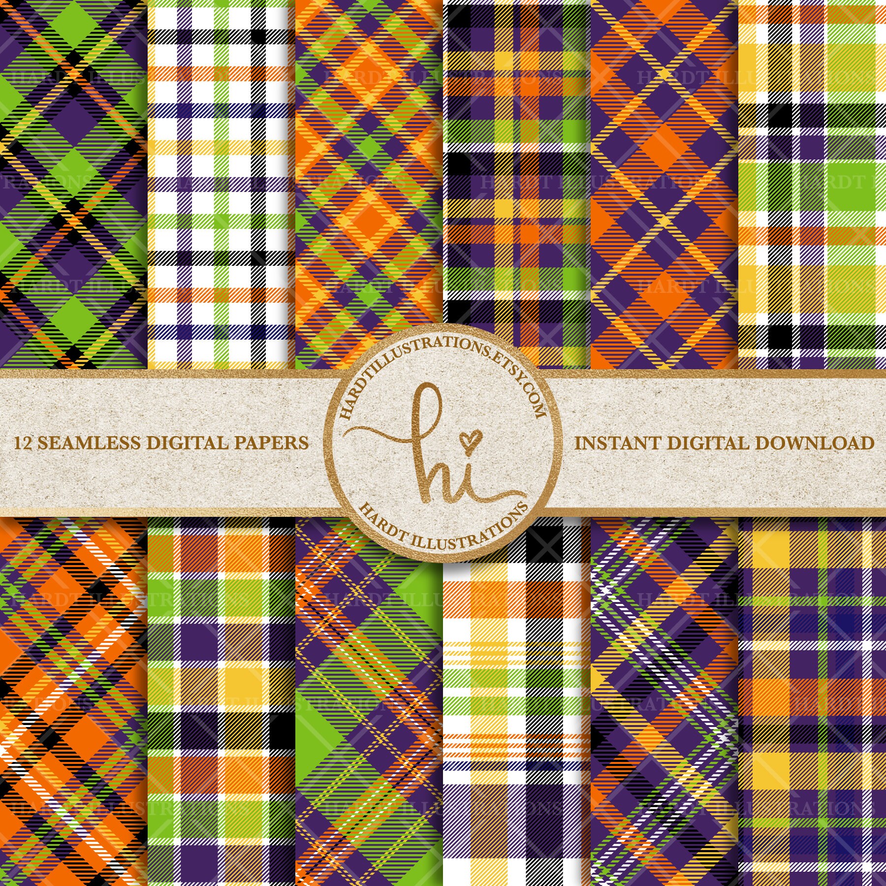 Halloween Plaid Digital Paper Spooky Harvest Digital Paper - Etsy
