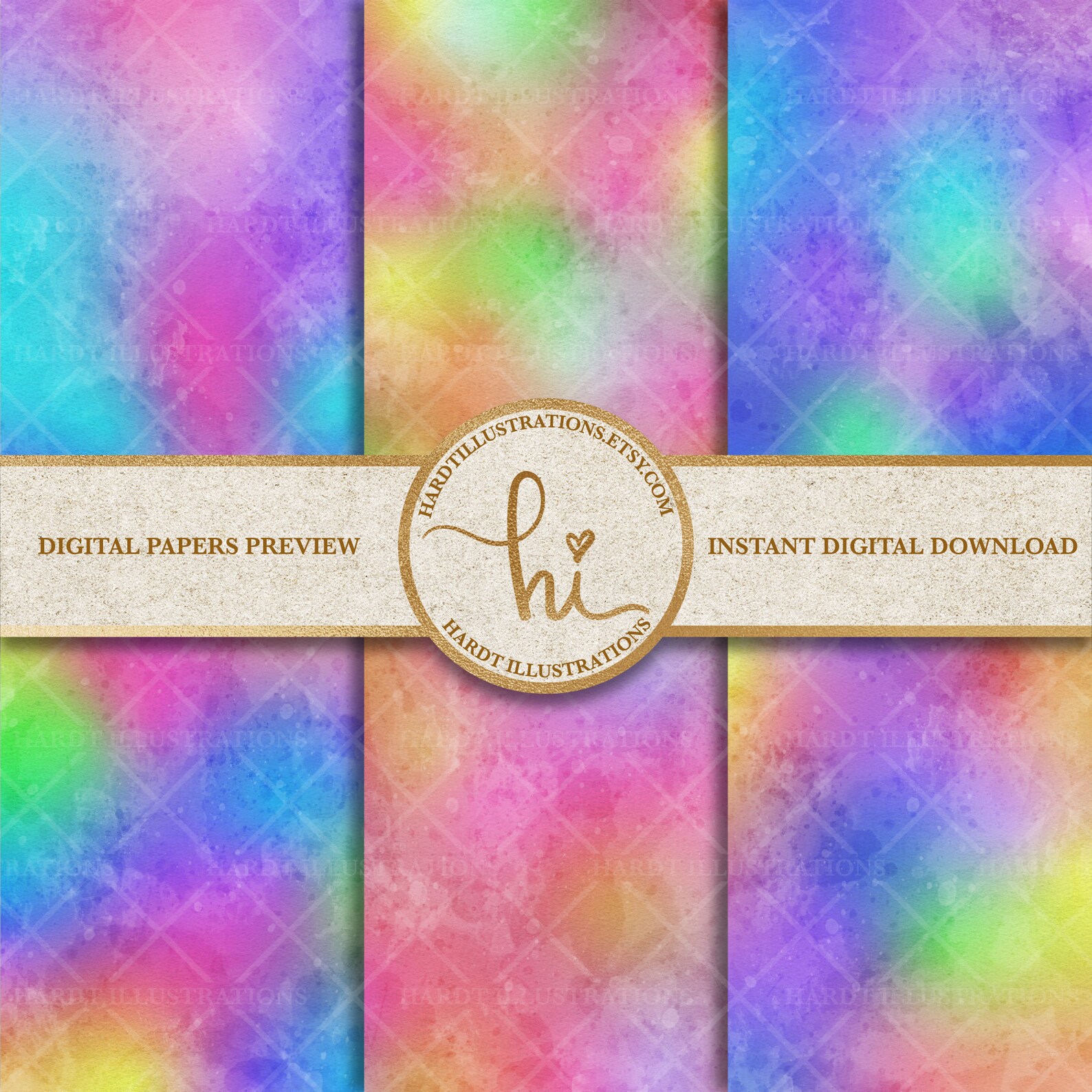 Neon Rainbow Watercolor Digital Paper Ombre Grunge Gradient | Etsy
