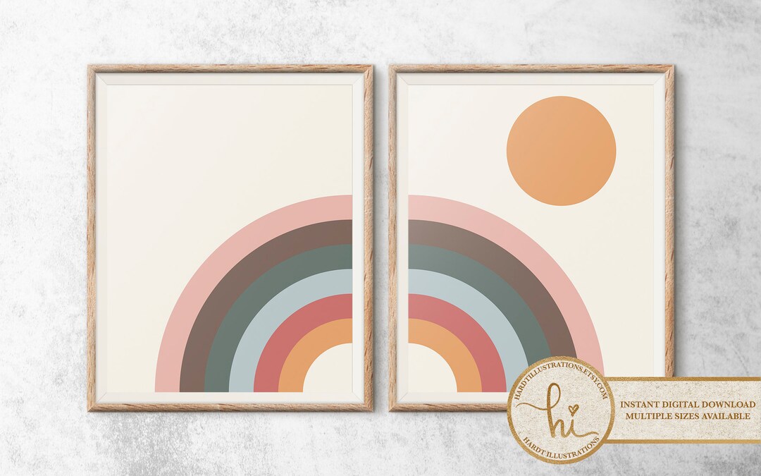 Mid Century Modern Rainbow Art Prints, Set of 2 PRINTABLE Wall Art ...