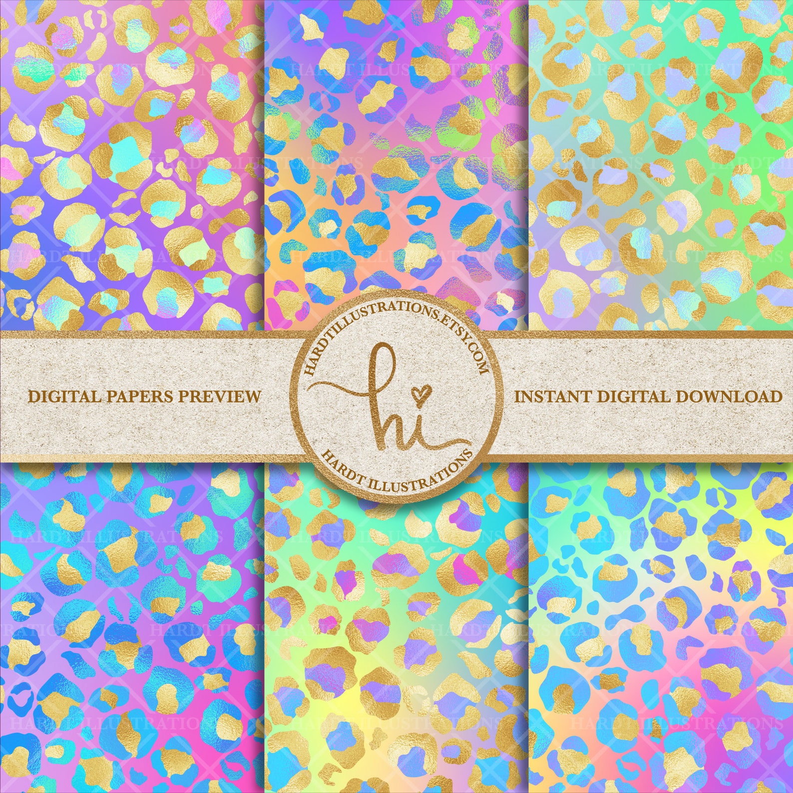 Holographic Leopard Print Digital Paper Neon Rainbow Digital | Etsy