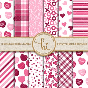 Blush Pink Candy Heart Digital Paper Valentine Digital Paper - Etsy