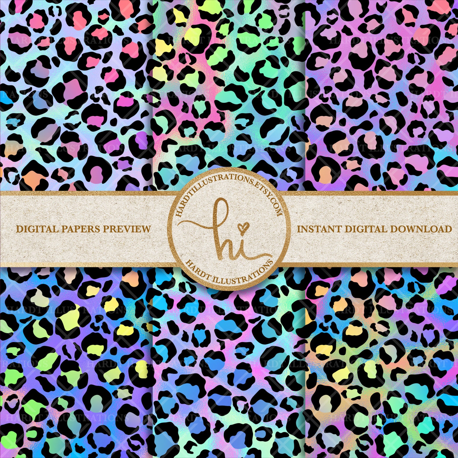 Holographic Leopard Print Digital Paper Neon Rainbow Digital - Etsy