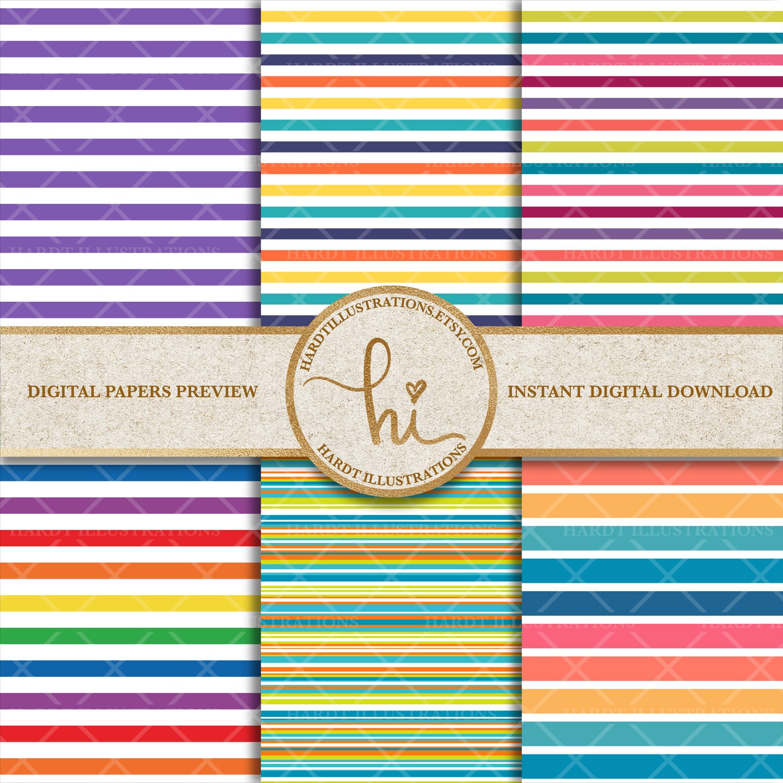 Rainbow Stripes Digital Paper Bright Candy Stripes Design | Etsy