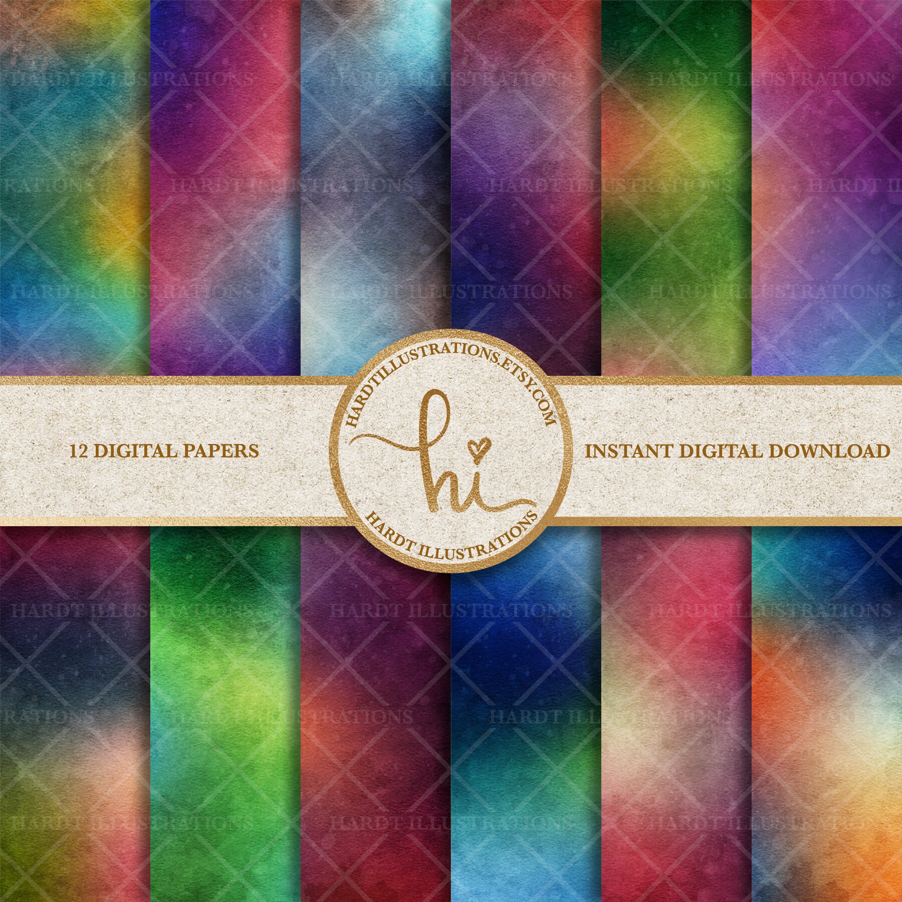 Vibrant Watercolor Digital Paper Colorful Ombre Grunge | Etsy