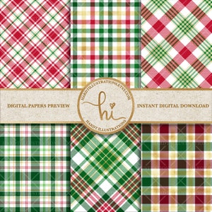 Christmas Plaid Digital Paper, Gold Foil Texture, Holiday Check Pattern ...