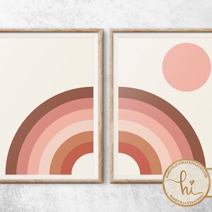 Mid Century Modern Rainbow Art Prints, Set of 2 PRINTABLE Wall Art ...