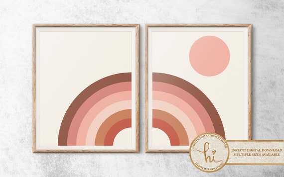Mid Century Modern Rainbow Art Prints Set of 2 PRINTABLE Wall | Etsy