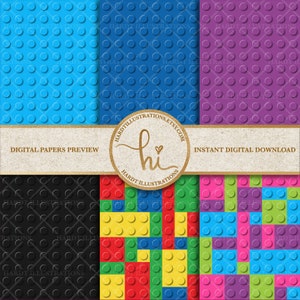 Building Blocks Digital Paper, Toy Bricks Digital Paper, Rainbow ...