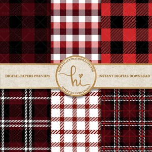 Red Buffalo Plaid Digital Paper, Buffalo Check Design, Christmas Plaid ...