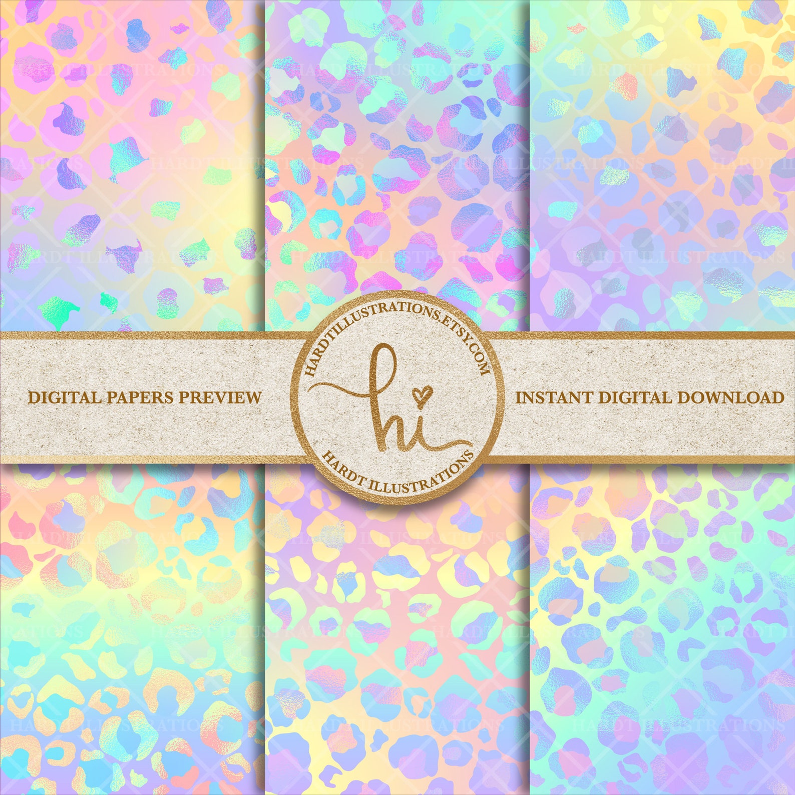 Pastel Leopard Print Digital Paper Holographic Rainbow - Etsy