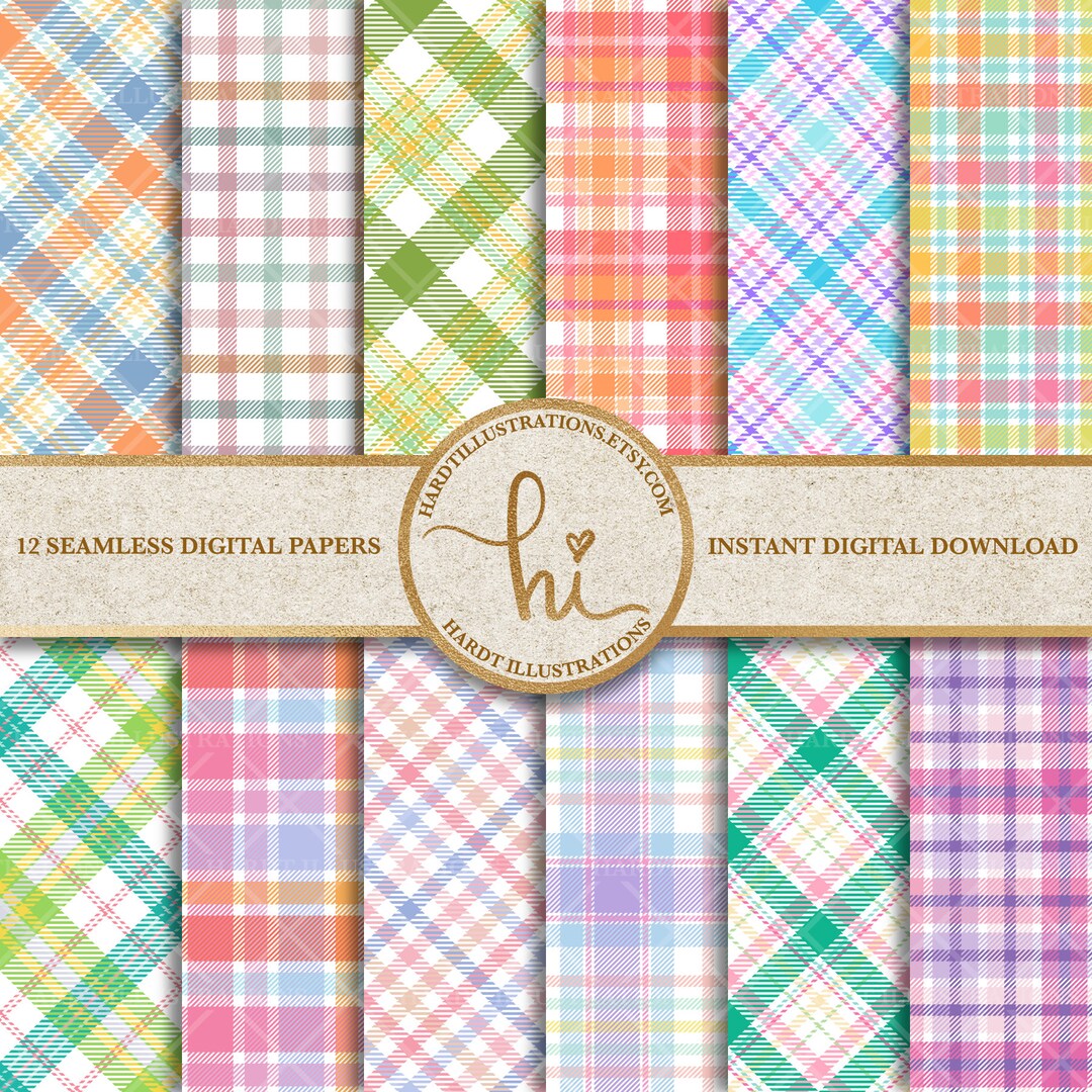Spring Plaid Digital Paper, Pastel Plaid Digital Paper, Rainbow Madras ...