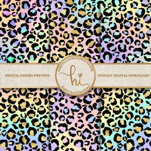 Pastel Leopard Print Digital Paper, Holographic Rainbow Digital Paper ...