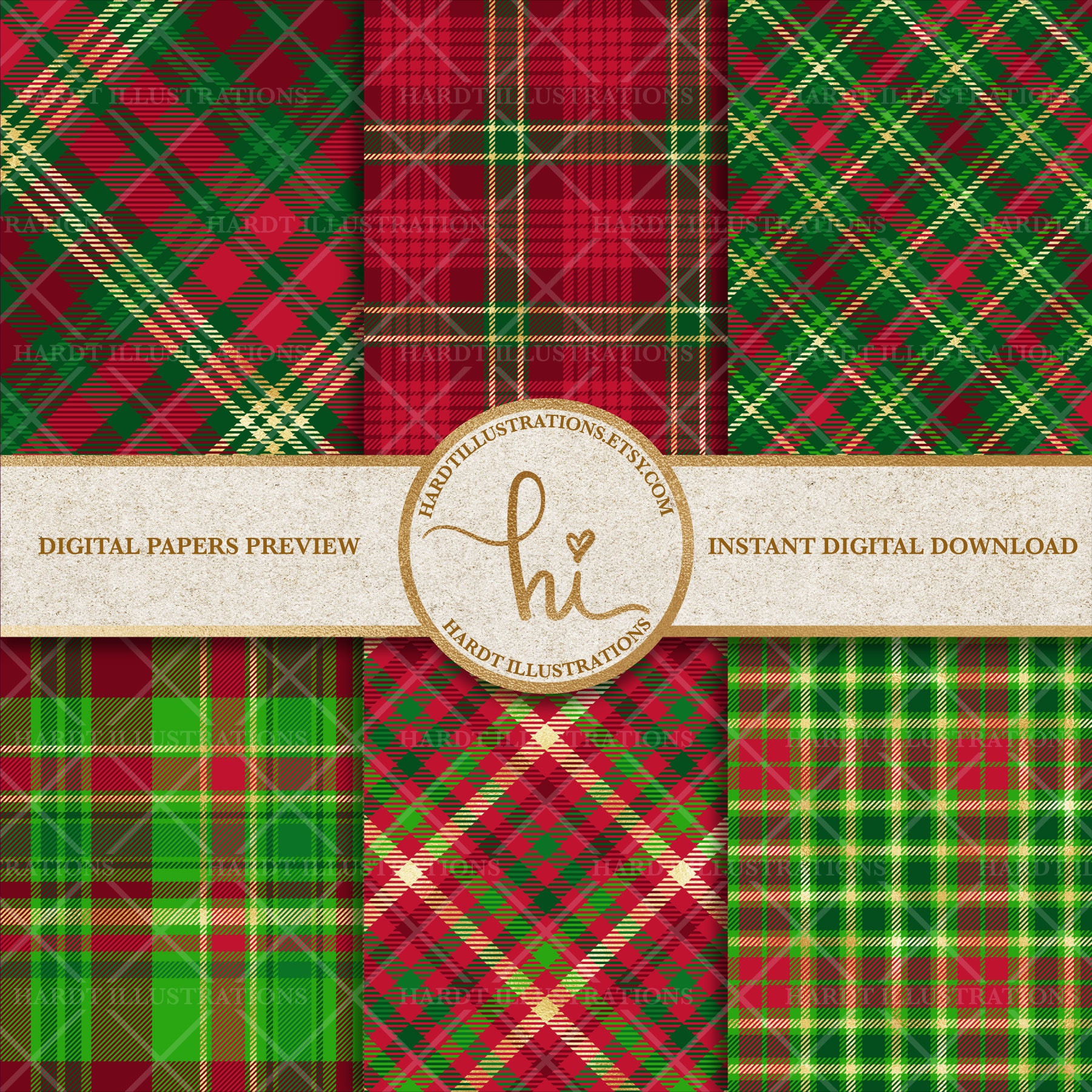 Christmas Plaid Digital Paper Gold Foil Texture Holiday | Etsy