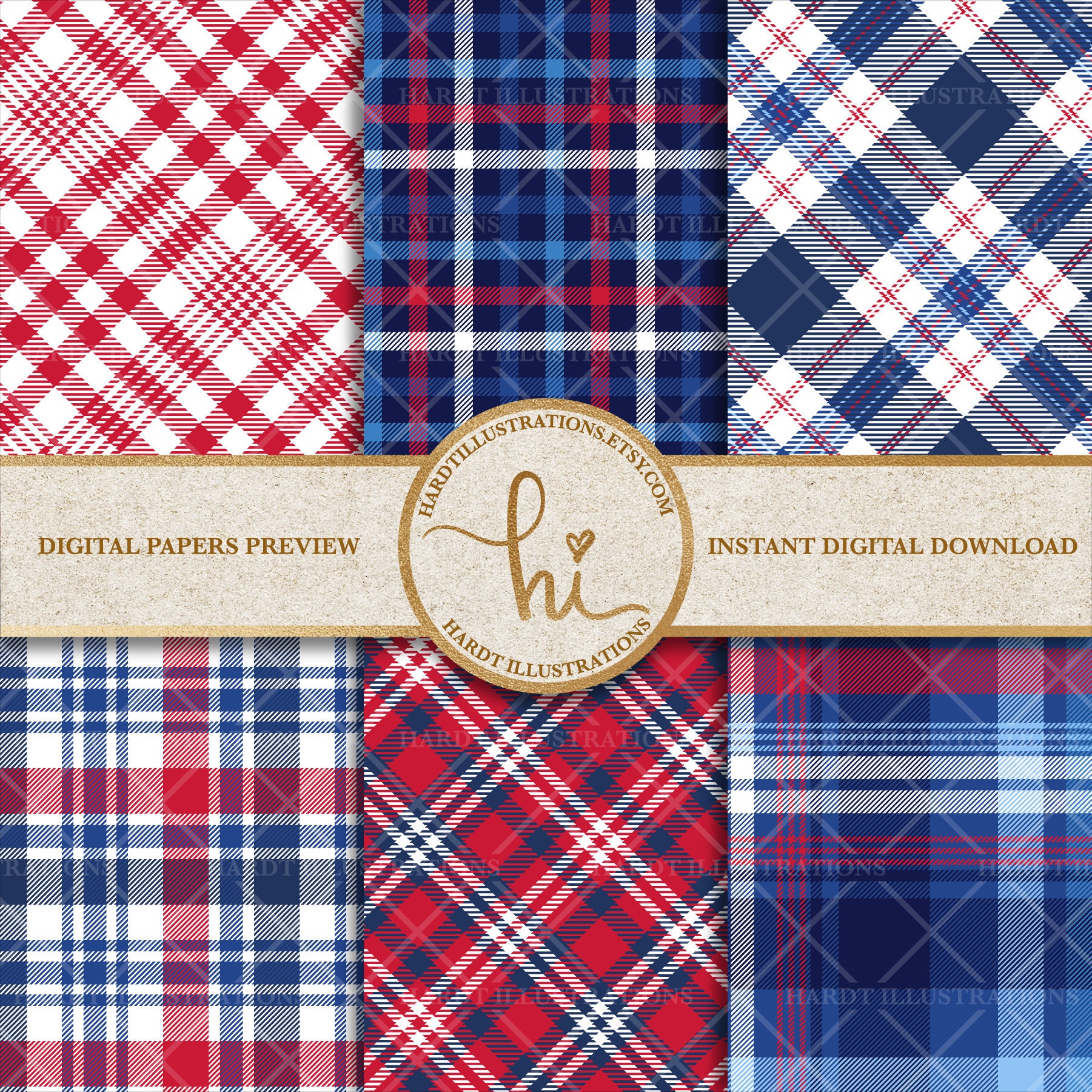 Red White & Blue Plaid Digital Paper Patriotic Plaid Check | Etsy