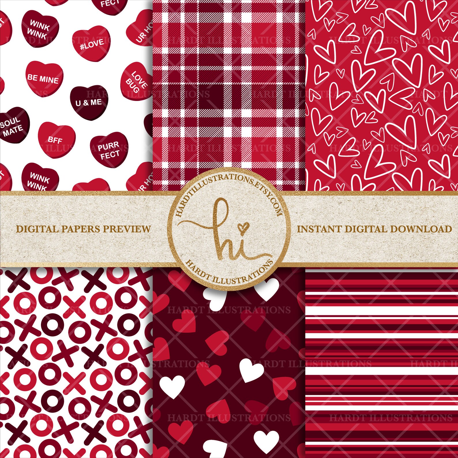 Burgundy Candy Heart Digital Paper Valentine Digital Paper - Etsy