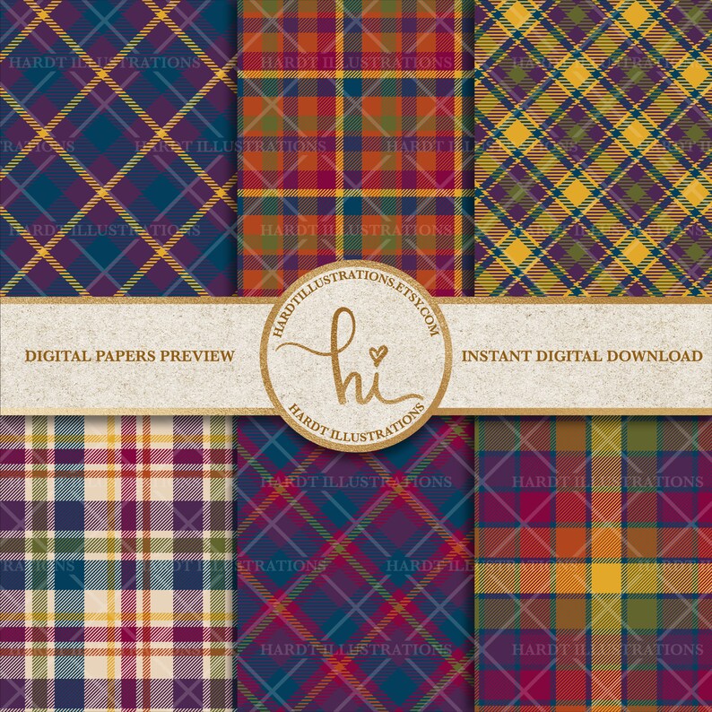 Jewel Tone Plaid Digital Paper Autumn Checkered Design - Etsy