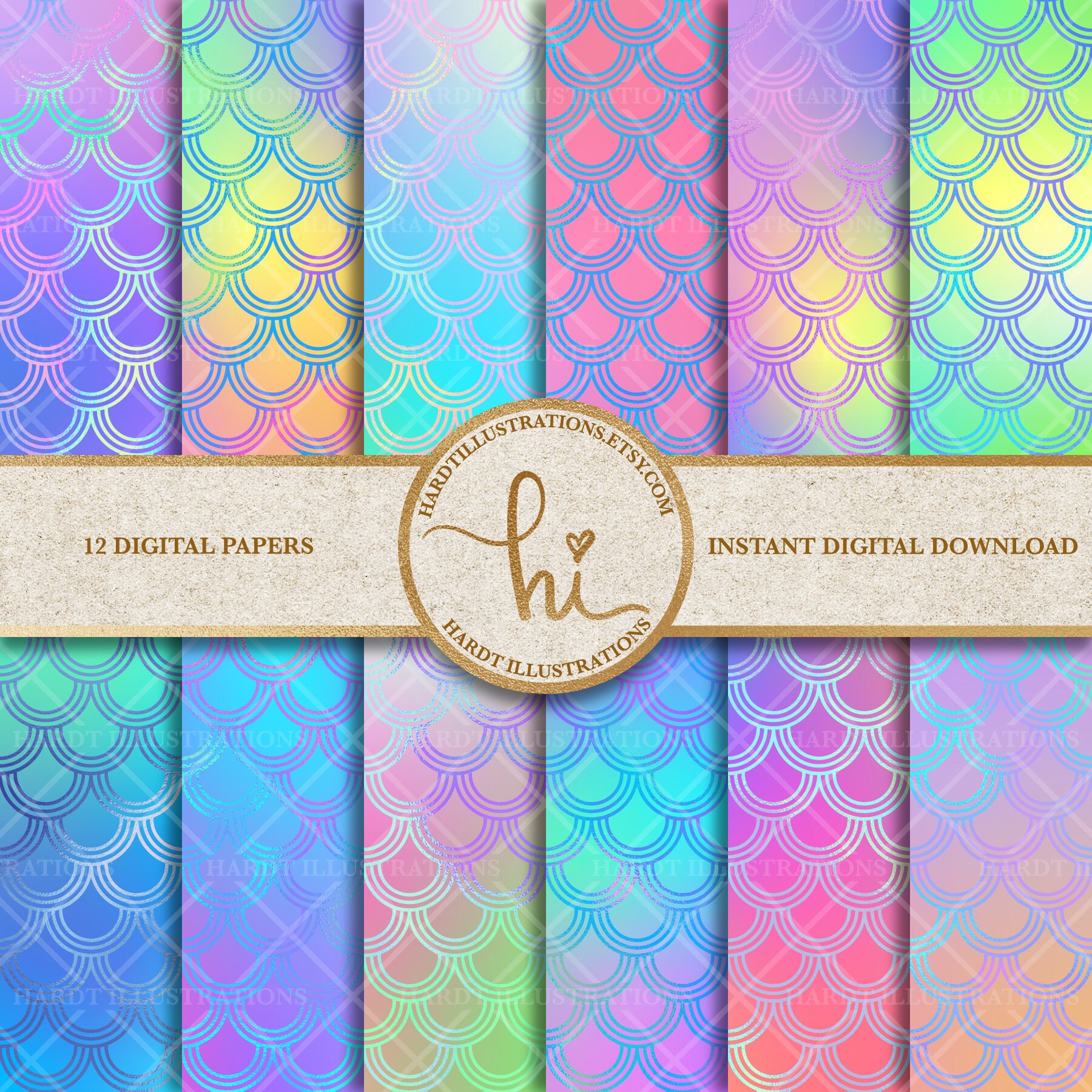 Holographic Mermaid Scales Digital Paper Neon Rainbow Digital | Etsy