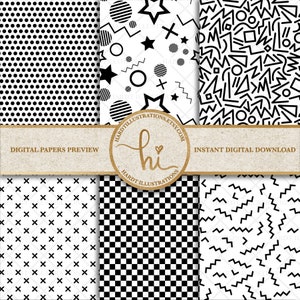 Retro Digital Paper, Monochrome Confetti, Nerdy Geeky Paper, Geometric ...