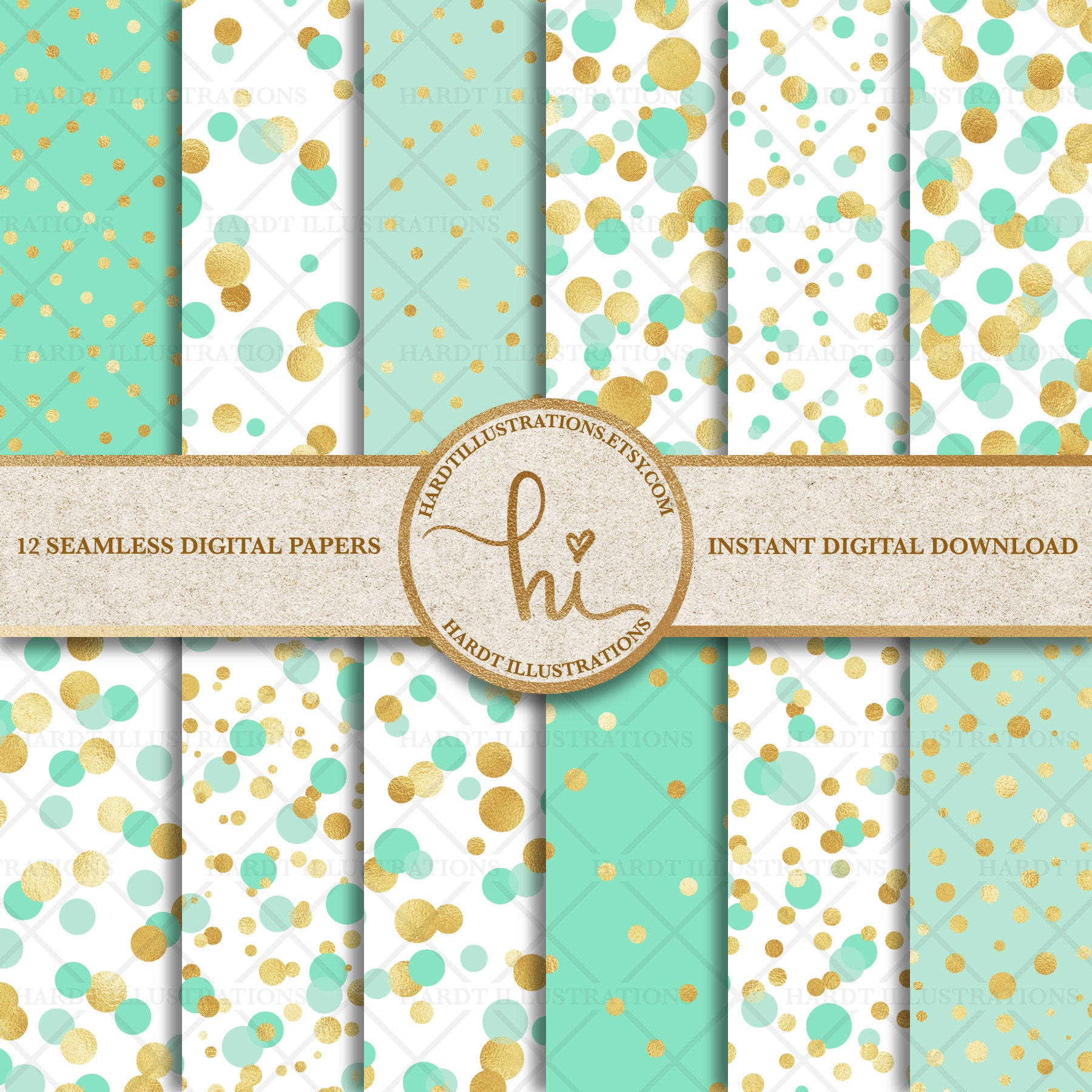 Mint & Gold Confetti Digital Paper Confetti Background | Etsy