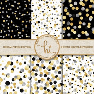 Gold, Silver, & Black Confetti Digital Paper, Confetti Background ...
