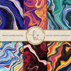 Colorful Swirls Digital Paper, Liquid Marble Digital Paper, Marble Gold ...