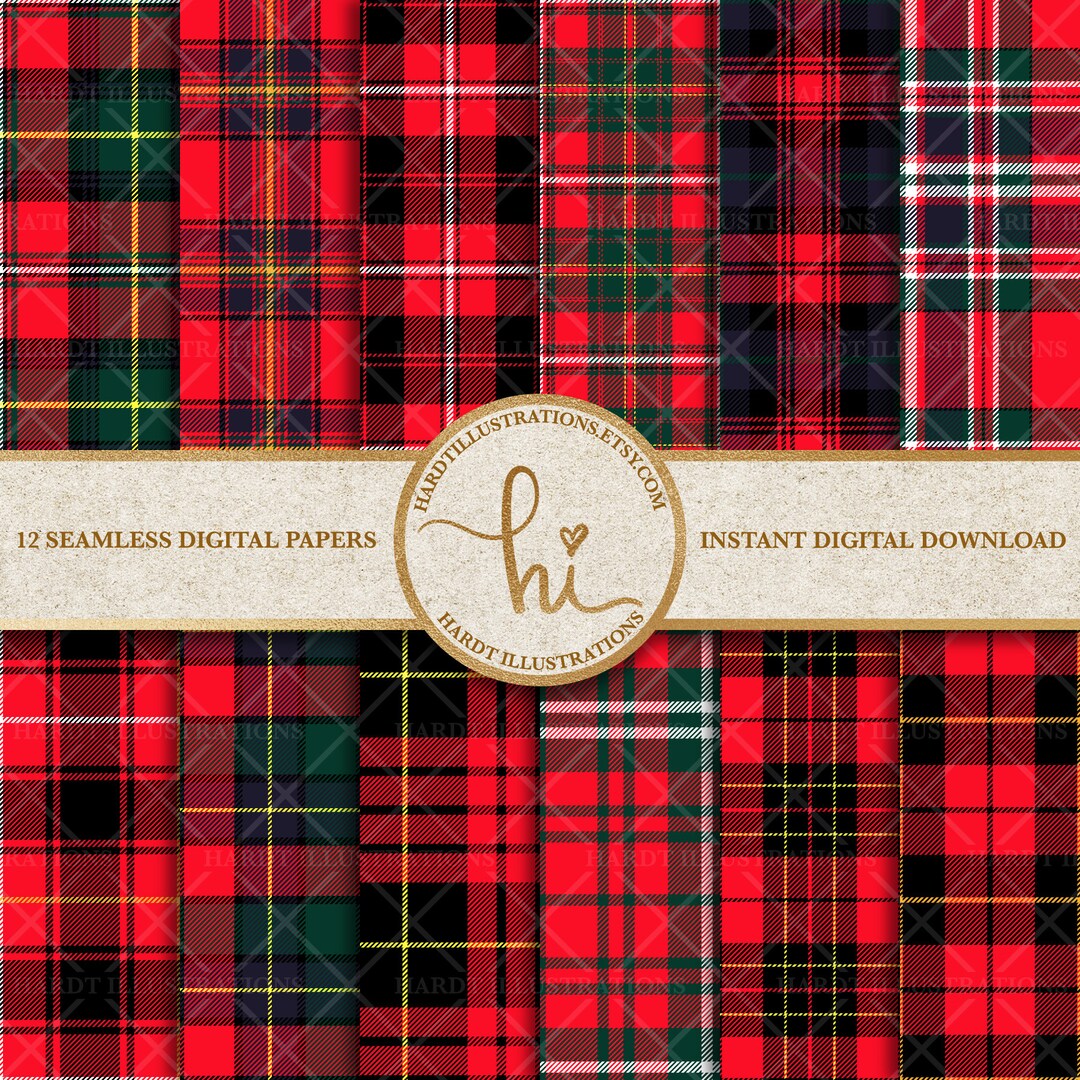 Modern Tartan Digital Paper, Red Plaid Check Pattern, Scottish Clan ...
