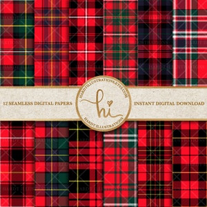 Modern Tartan Digital Paper, Red Plaid Check Pattern, Scottish Clan ...