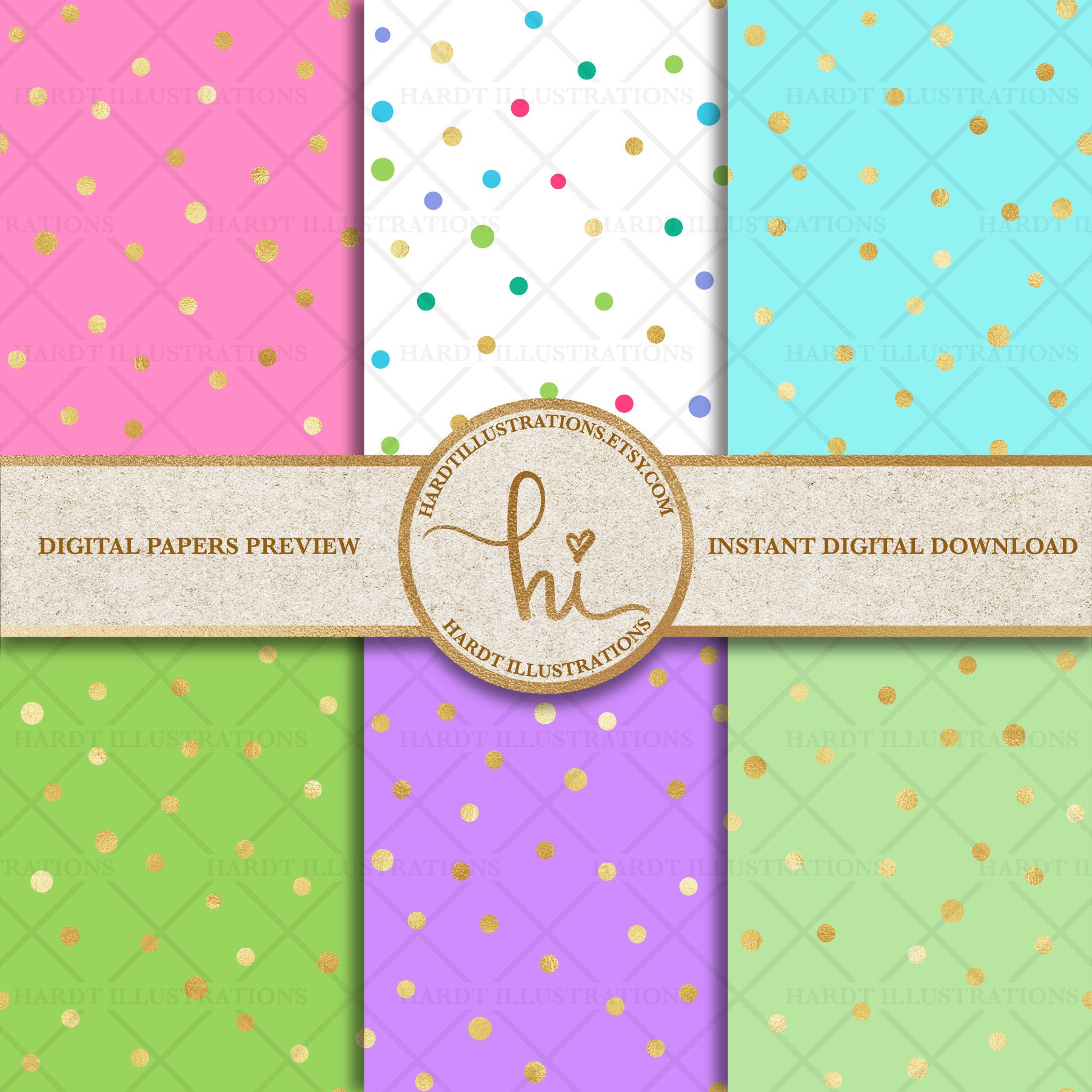 Bright Confetti Digital Paper Gold Polka Dots Confetti | Etsy